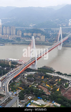 View of the Dongshuimen Bridge leading to Yuzhong Peninsula with ...