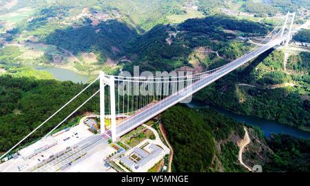 Aerial view of the Longjiang Bridge, connecting the cities of Baoshan ...