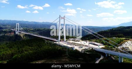 Aerial view of the Longjiang Bridge, connecting the cities of Baoshan ...