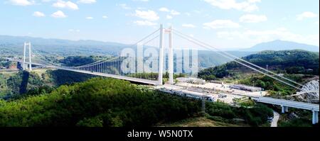 Aerial view of the Longjiang Bridge, connecting the cities of Baoshan ...