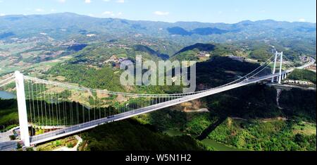 Aerial view of the Longjiang Bridge, connecting the cities of Baoshan ...