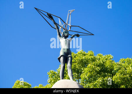 A statue of "genbaku no ko no zo", literally "Statue of the Children of ...