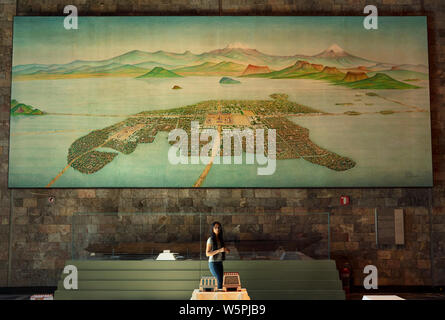 Old map of the ancient Aztec capital city of Tenochtitlan, Mexico. Now ...