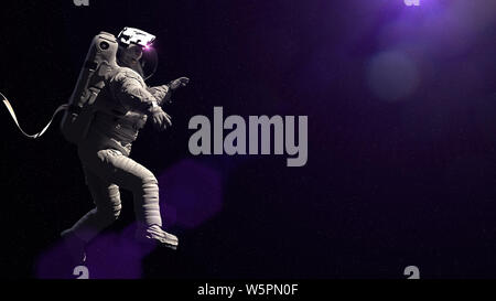 astronaut with safety tether performing a spacewalk, isolated on black ...