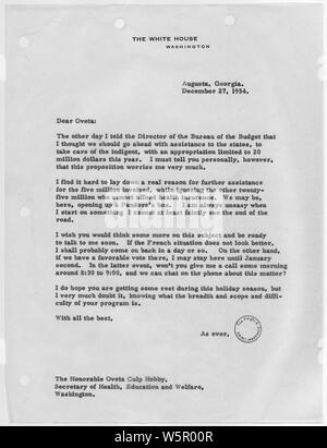 Letter from President Eisenhower to Oveta Culp Hobby; Scope and content ...