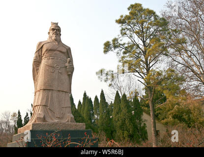 A stone statue of Sun Quan, ancient Chinese Emperor of Eastern Wu ...