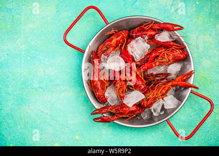 Fresh Red Crayfish with Ice Cubes on Saucepan,Copy Space Stock Photo ...