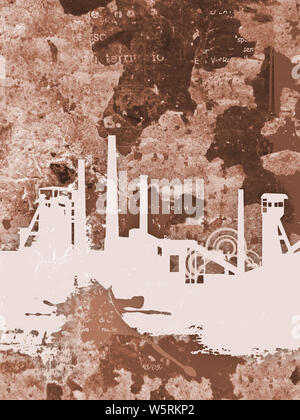 Steelworks silhouette on grunge abstract background. Illustration of ...