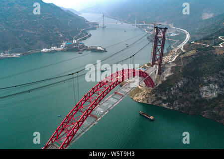 Aerial view of the construction site of the Xiangxi Yangtze River ...