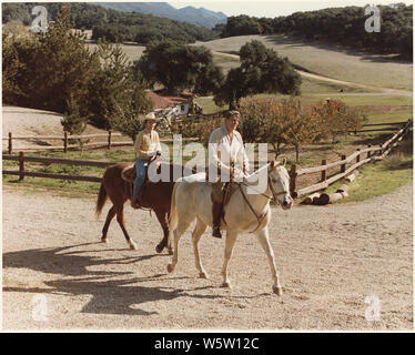 President Reagan and Mrs. Reagan horseback riding at Rancho Del Cielo ...