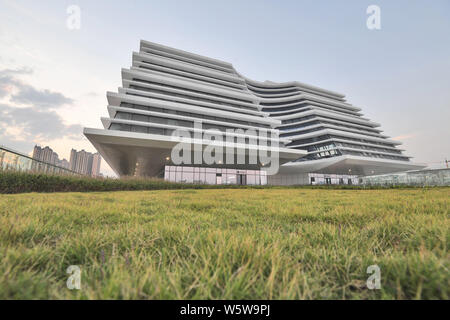 A view of the newly-built Nanning Public Library featuring the shape of ...