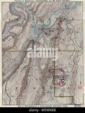 Map of Chickamauga & Chattanooga National Park , Chickamauga and ...