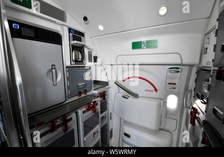 Interior view of an Airbus airBaltic A220-300 new generation single ...