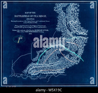 Map of the battlefield of Pea Ridge, Arkansas, showing the positions of ...