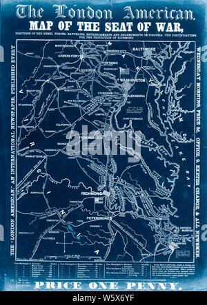 Map of the seat of war, positions of the rebel forces, batteries ...
