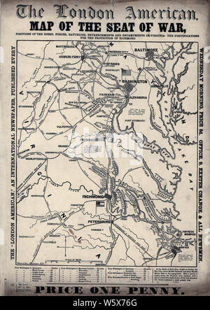 Map of the seat of war, positions of the rebel forces, batteries ...