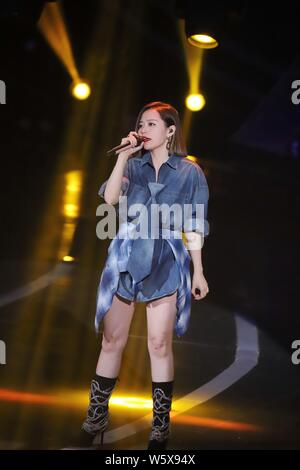 Chinese singer Jane Zhang or Zhang Liangying performs at the concert ...