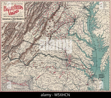 Map showing the location of battle fields of Virginia , Battlefields ...