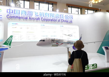 A model of the CR929 widebody passenger jet displayed by Sino-Russian ...