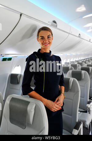 Interior view of an Airbus airBaltic A220-300 new generation single ...