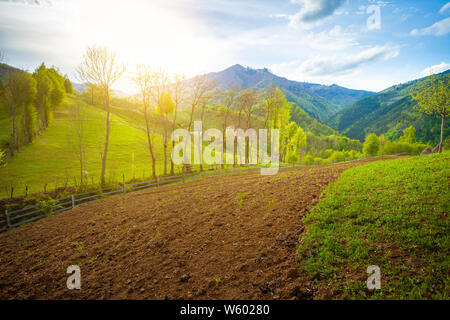 Beautiful simple landscape with plowed area in rural Romania Stock ...