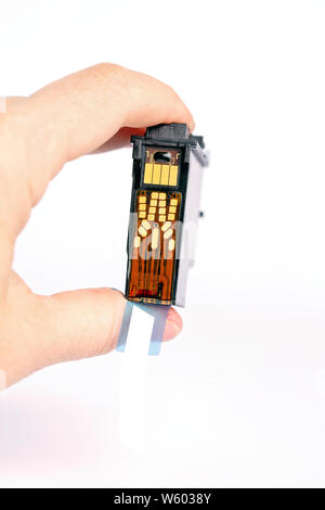 Printhead for plotter in female dirty hand Stock Photo - Alamy