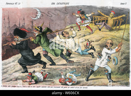 Italian political cartoon shows two scenes, at top is an Englishman ...