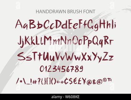 Handdrawn dry brush font. Modern brush lettering. Grunge style alphabet ...