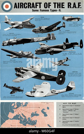 Aircraft of the RAF Some famous types-1 Poster, circa 1941 Stock Photo ...