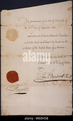 Alexander Hamilton's commission to take rank as Colonel Stock Photo - Alamy