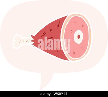 cartoon cooked meat with speech bubble in retro style Stock Vector ...