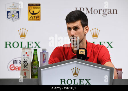 Borna Coric of Croatia attends a press conference after defeating Roger ...