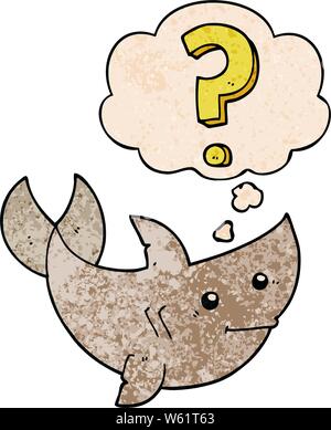 cartoon shark asking question with thought bubble in comic book style ...