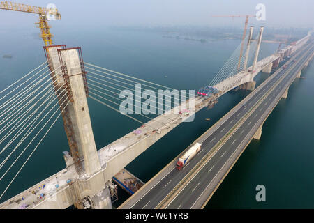 Aerial view of the Hanjiang Bridge of the Menghua Railway, Inner ...