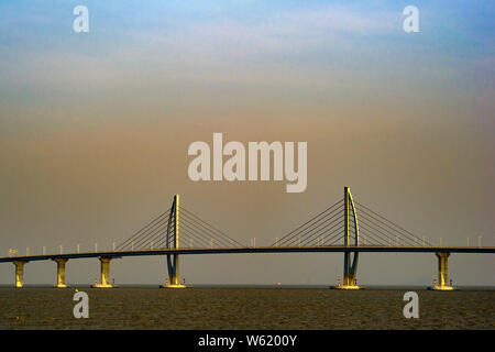 A view of the world's longest cross-sea bridge, the Hong Kong-Zhuhai ...