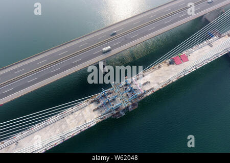 Aerial view of the Hanjiang Bridge of the Menghua Railway, Inner ...