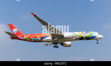 --FILE--An Airbus A350 jet plane of Sichuan Airlines with a special ...