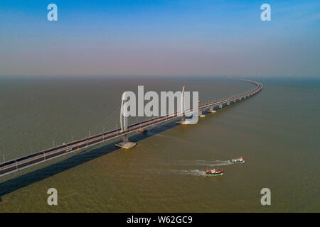 Aerial view of the world's longest cross-sea bridge, the Hong Kong ...