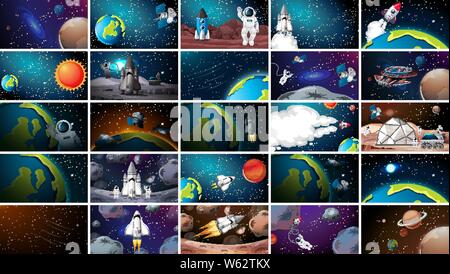 Large set of different space scenes illustration Stock Vector Image ...