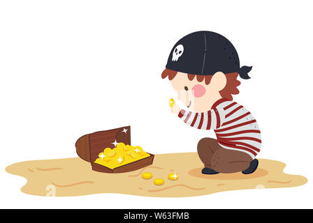 Illustration of a Pirate Kid Boy Looking and Pointing to His Left Stock ...