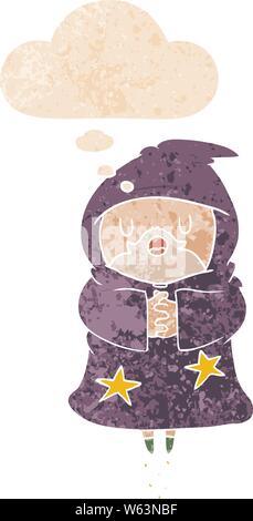 cartoon floating wizard with thought bubble in comic book style Stock ...