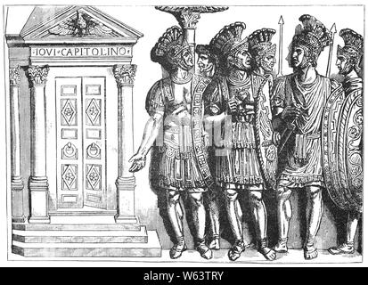 Bas-relief and sculpture of ancient Roman soldiers with war scenes ...