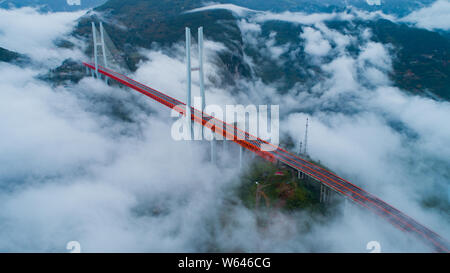 An aerial view of Beipanjiang Bridge or Beipan River Bridge on the Bidu ...