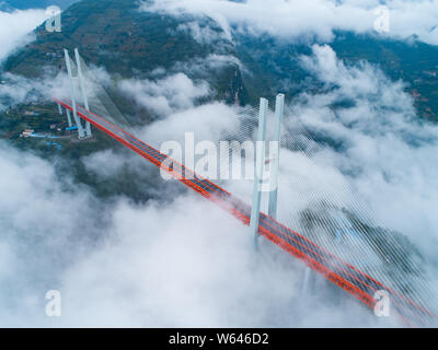An aerial view of Beipanjiang Bridge or Beipan River Bridge on the Bidu ...