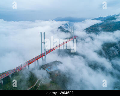 An aerial view of Beipanjiang Bridge or Beipan River Bridge on the Bidu ...