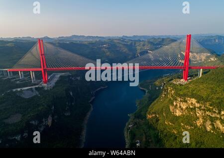 An aerial view of Yachihe Bridge or Yachi River Bridge on the border of ...