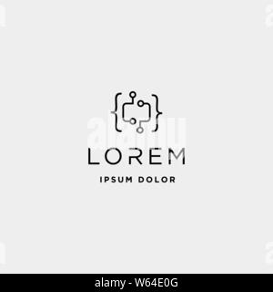 coding digital logo design template vector programmer connect lineart ...