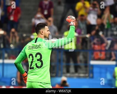 Danijel Subasic of Croatia reacts in the quarterfinal match against ...
