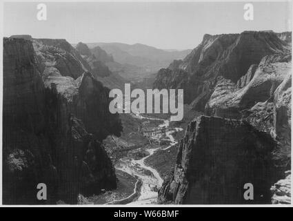 A horizontal morning view down Zion Canyon, captured from Observation ...