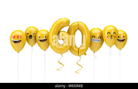Number 60 yellow birthday emoji faces balloons. 3D Render Stock Photo ...